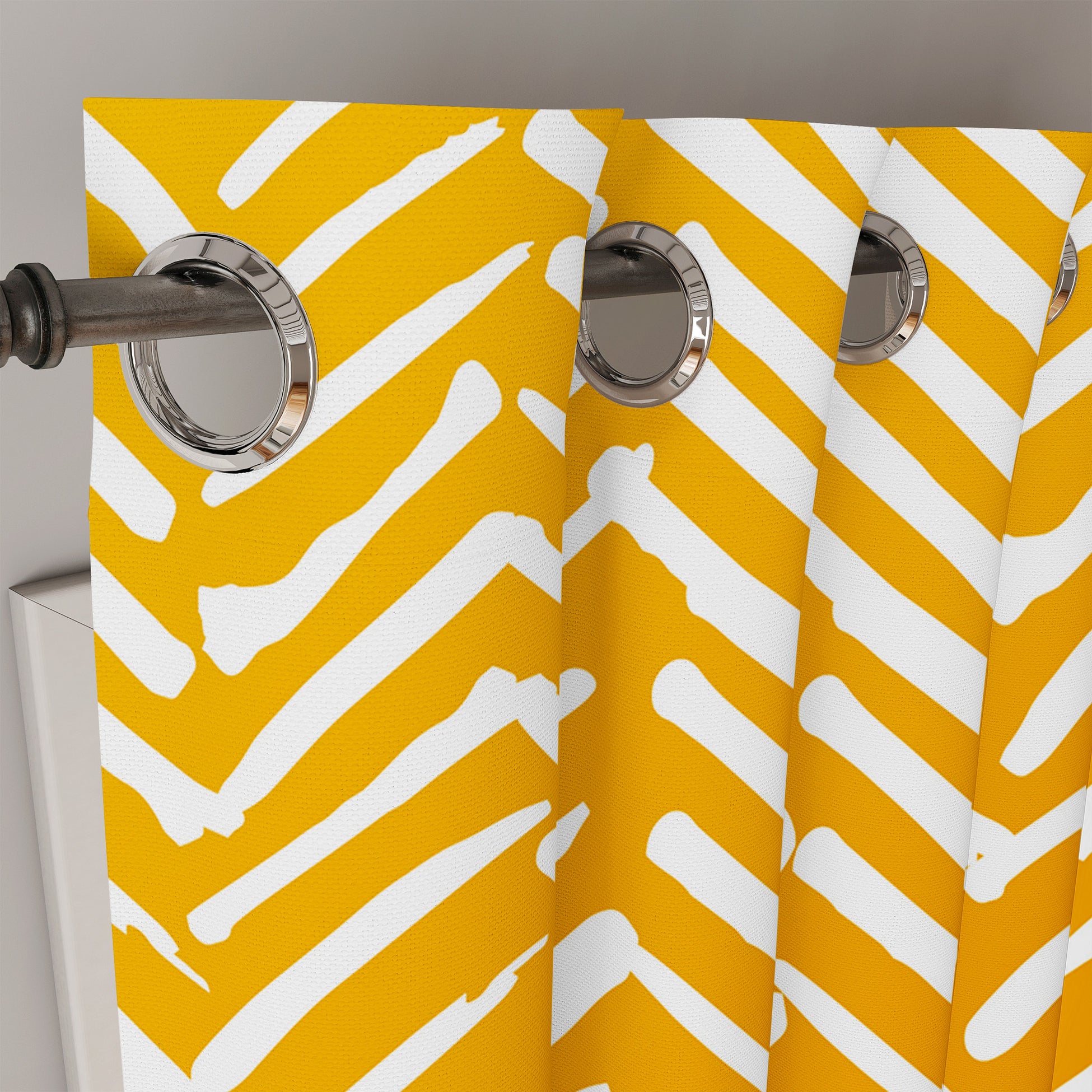 African Minimalist Yellow White Mudcloth Blackout Window Curtain FURAH ...