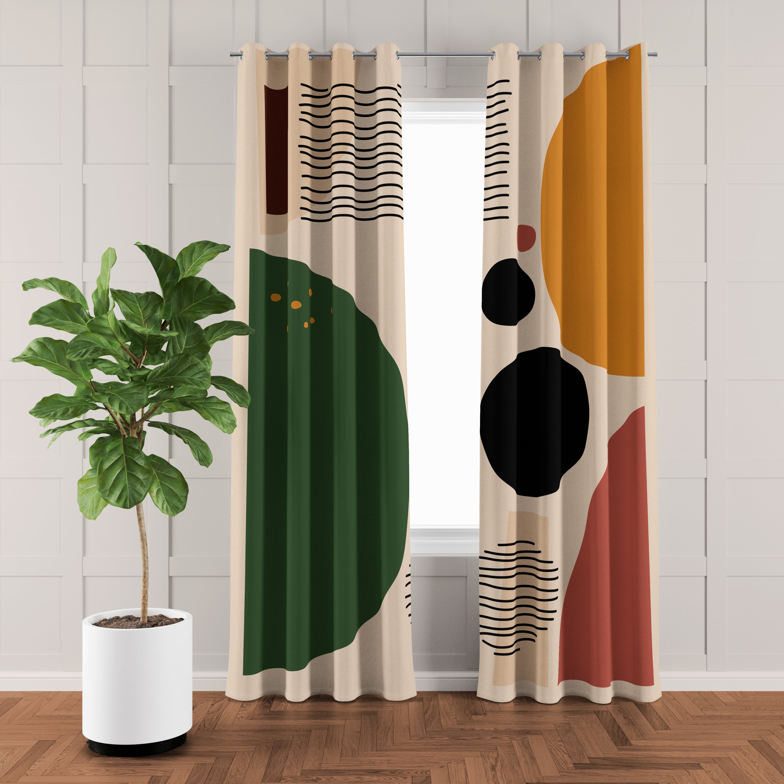 Abstract Art Geometric Mid Century Modern Blackout Window Curtains ROH ...