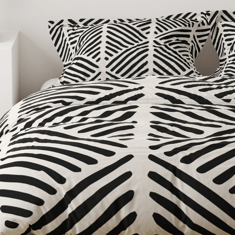 Scandinavian Geometric Black White Boho Cotton Duvet Cover Set DOUALA – Shapes Decor