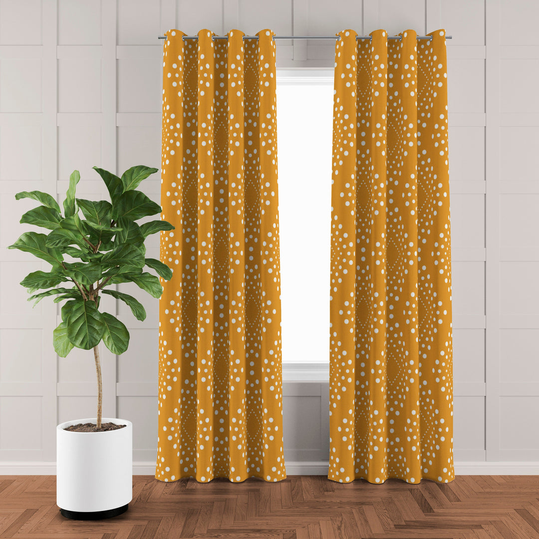 African Mustard Yellow White Mudcloth Blackout Window Curtain SAMBURU ...