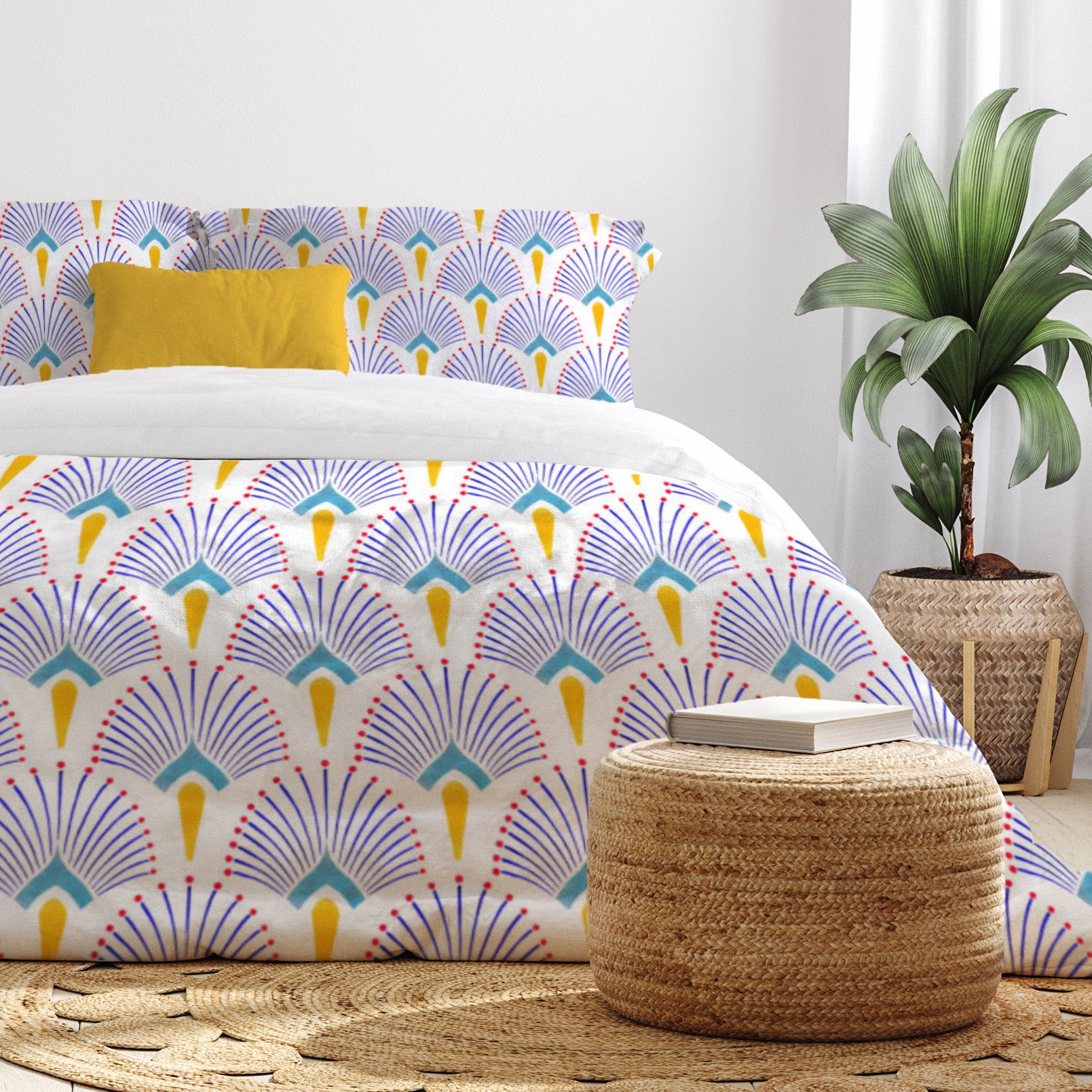 Mediterranean Floral Tiles Art Deco Cotton Duvet Cover Set ISADORA ...