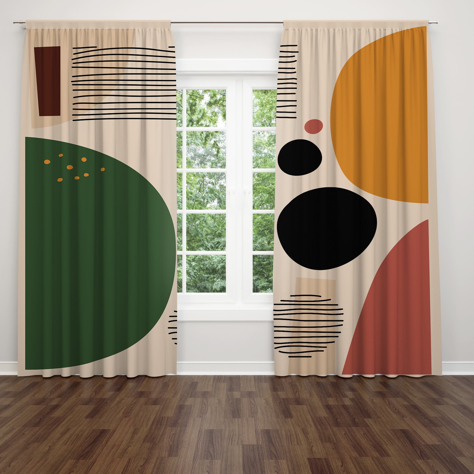 Abstract Art Geometric Mid Century Modern Blackout Window Curtains ROH ...