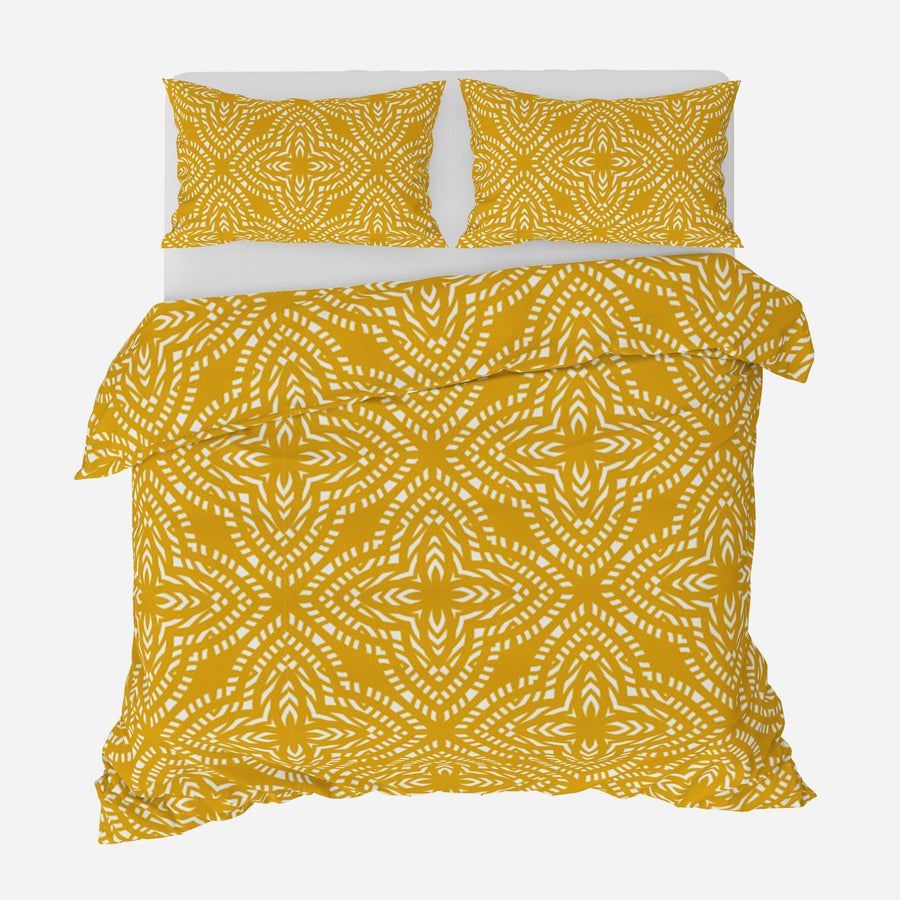 Abstract Geometric Mustard Yellow Cotton Duvet Cover Set SAMSON ...